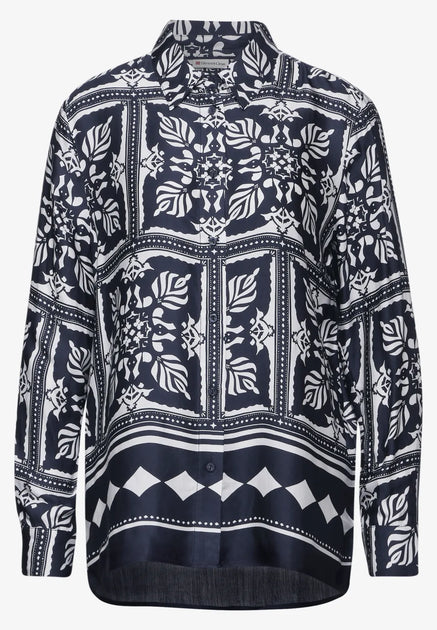 Street One deep blue - Mönstrad skjorta i satin viskos set 344664 ...