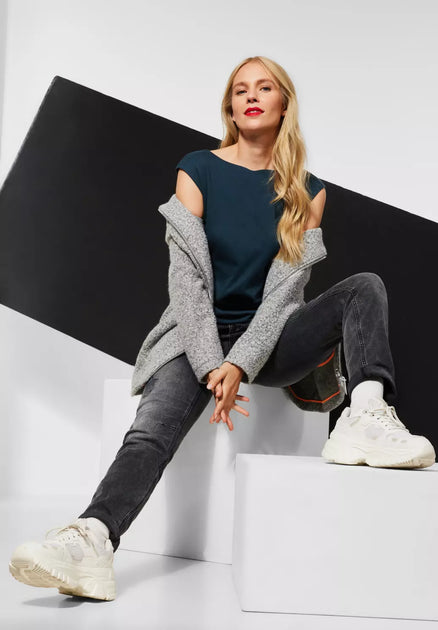 Street One Style Ada deep teal blue - Petrol båtringad topp vågig kant ...